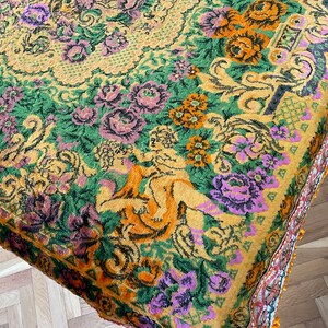 Unused Vintage Italian Velvet Cherub Bedspread, Bohemian Table Decor ...