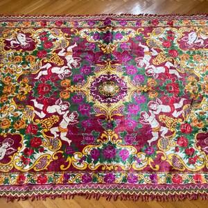 UNUSED Vintage Italian Velvet Cherub Bedspread, Bohemian Table Decor ...