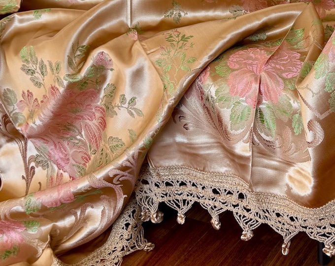 Vintage UNUSED Italian Silk Damask Bedspread, Antique Floral Brocade ...
