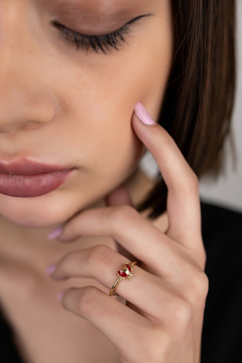 14k Ladybug Ring, Gold Ladybug Ring, 14k Lucky Ring, Lucky Ring, Gift ...