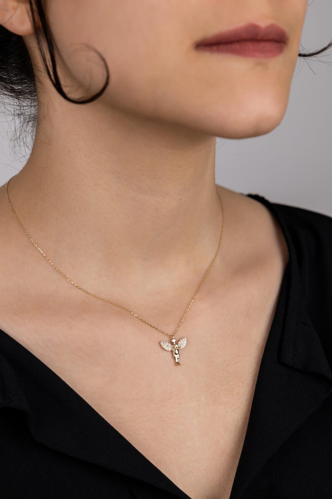 14K Gold Angel Necklace,angel Necklace,14k Solid Gold Angel Necklace ...