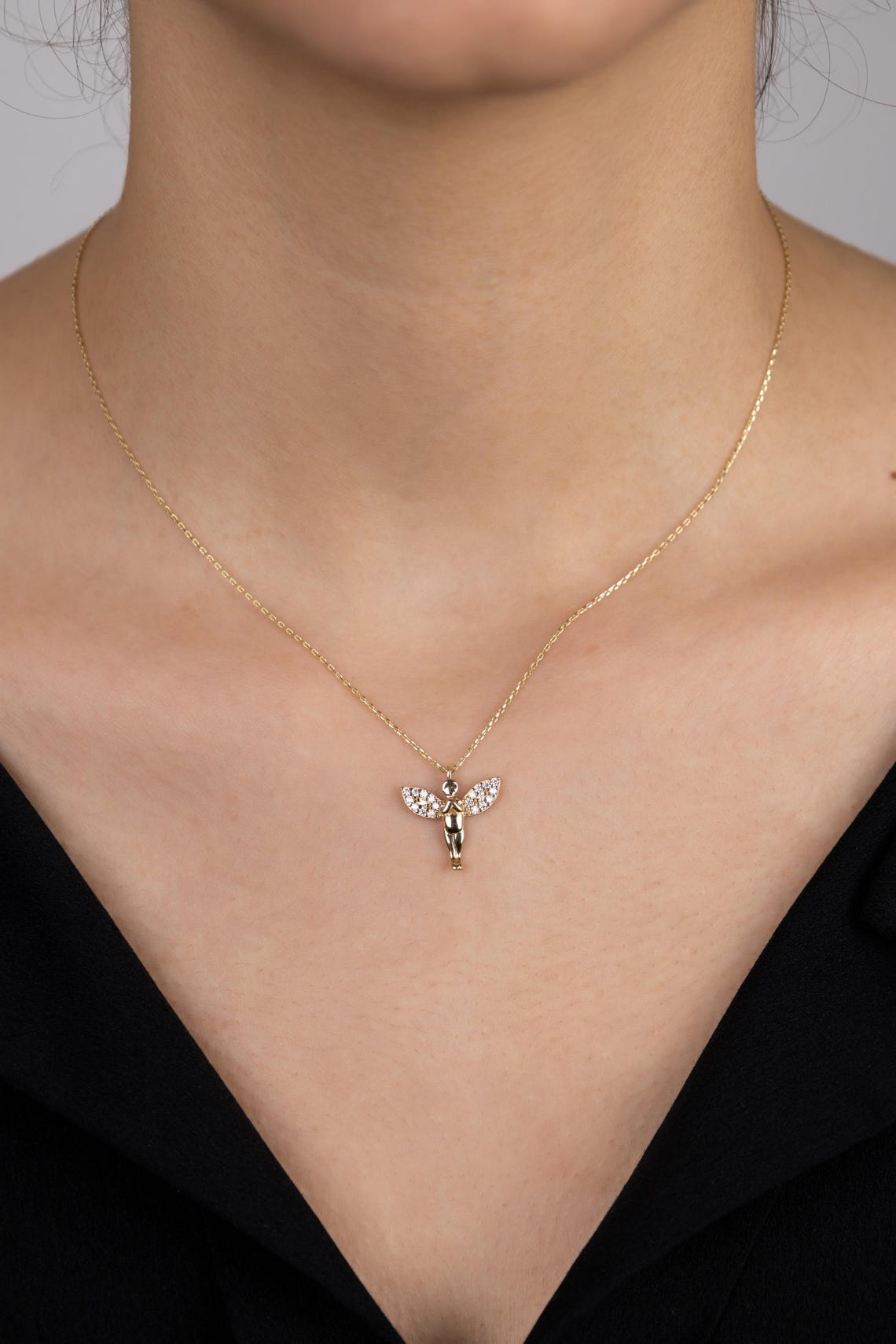 14K Gold Angel Necklace,angel Necklace,14k Solid Gold Angel Necklace ...