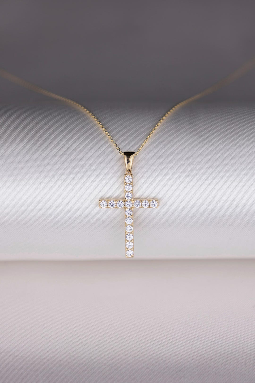 14k Gold Diamond Cross Necklace,14k Solid Gold Cross Neclace ,solid ...