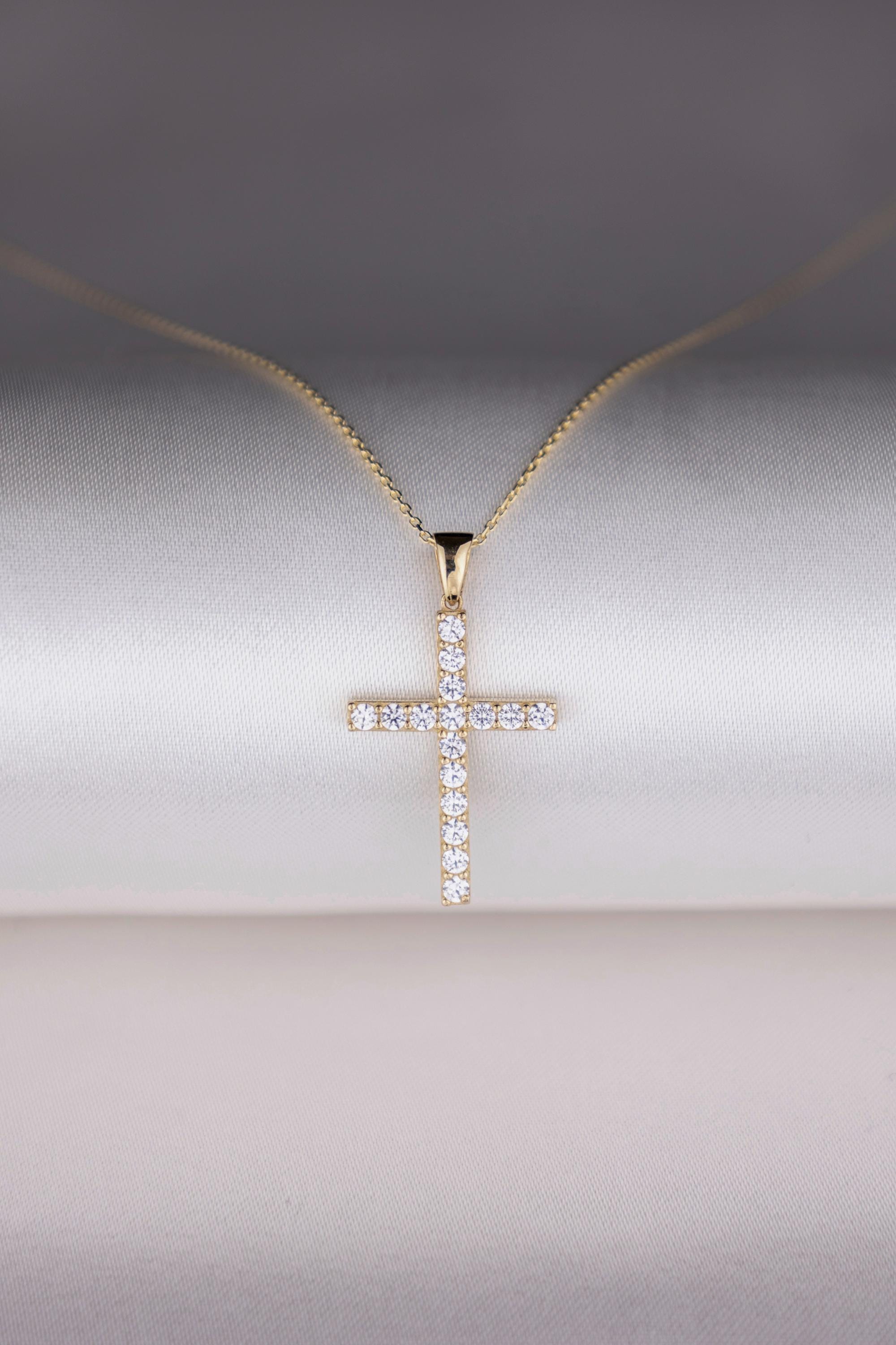 14k Gold Diamond Cross Necklace,14k Solid Gold Cross Neclace ,solid ...