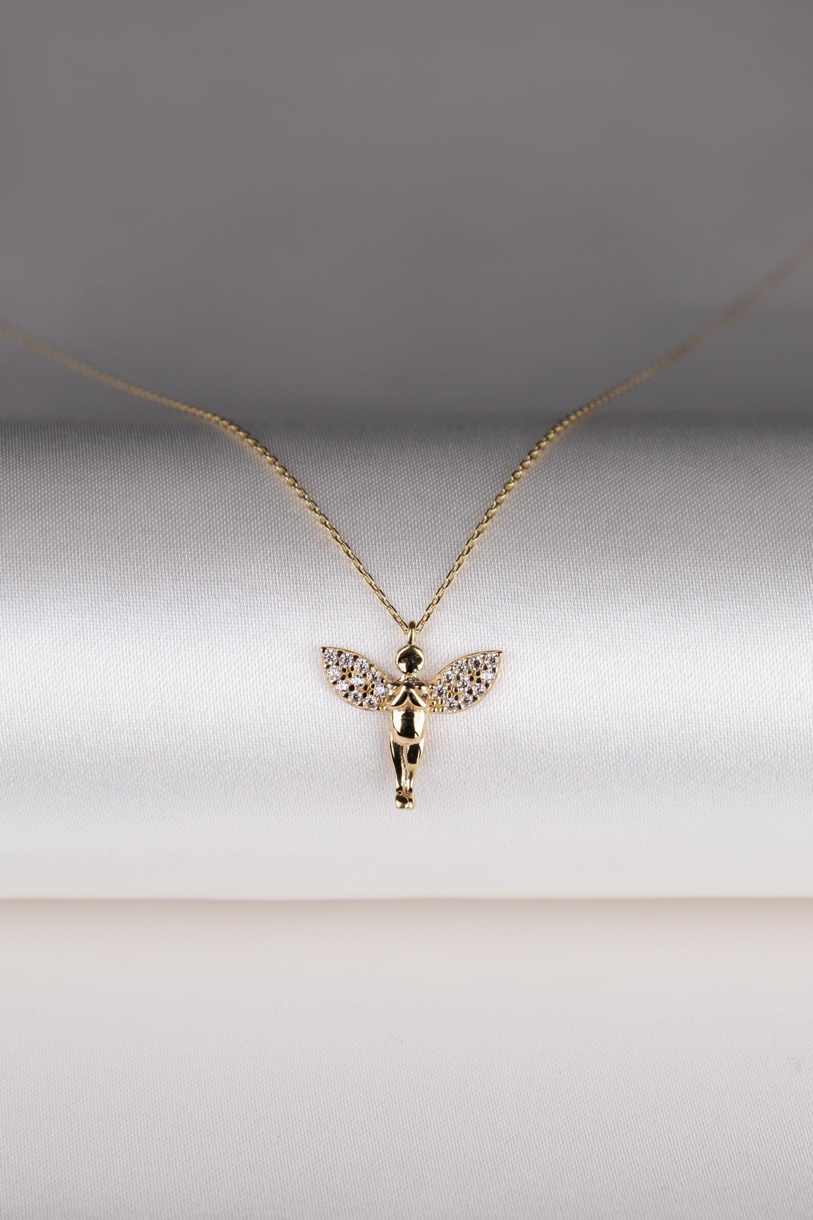14K Gold Angel Necklace,angel Necklace,14k Solid Gold Angel Necklace ...