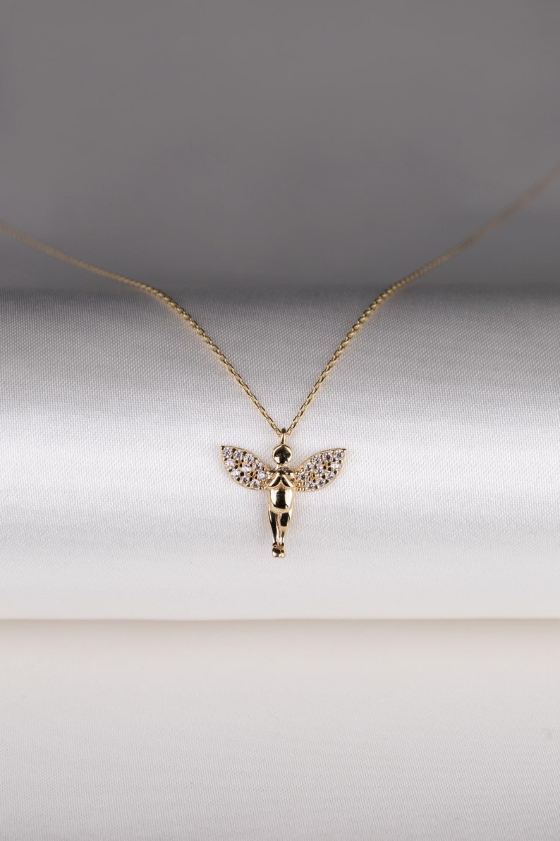 14K Gold Angel Necklace,angel Necklace,14k Solid Gold Angel Necklace ...