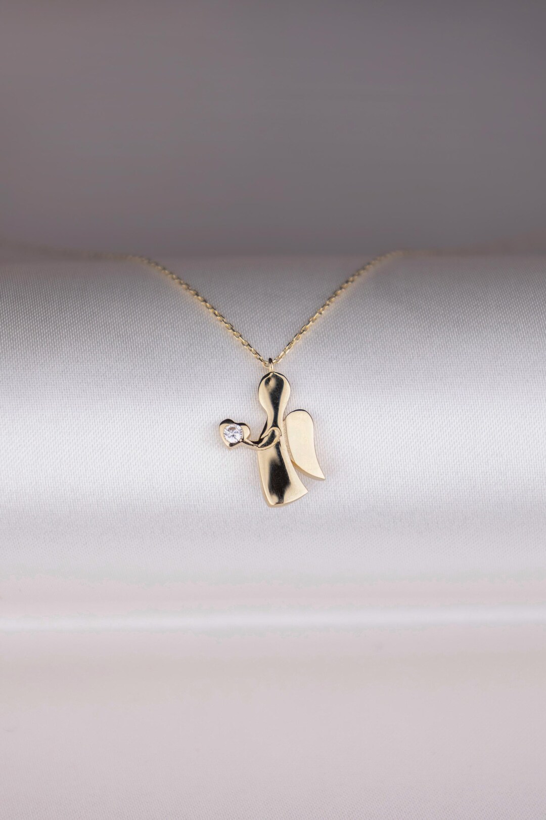 14K Gold Angel Necklace,angel Necklace,14k Solid Gold Angel Necklace ...