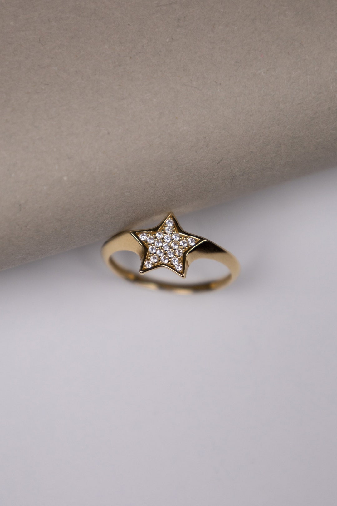 14k Gold Stone Star Ring, Gold Star Plate Ring, 14k Design Ring, 14k ...