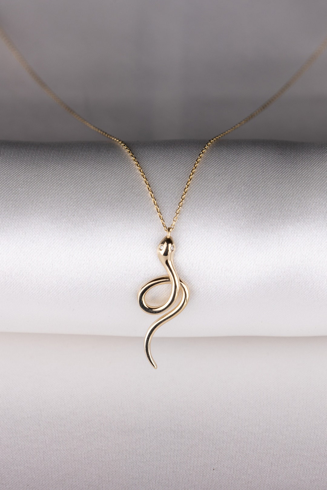 14k Gold Snake Necklace, Gold Animal Figure Necklace, 14k Snake Design ...