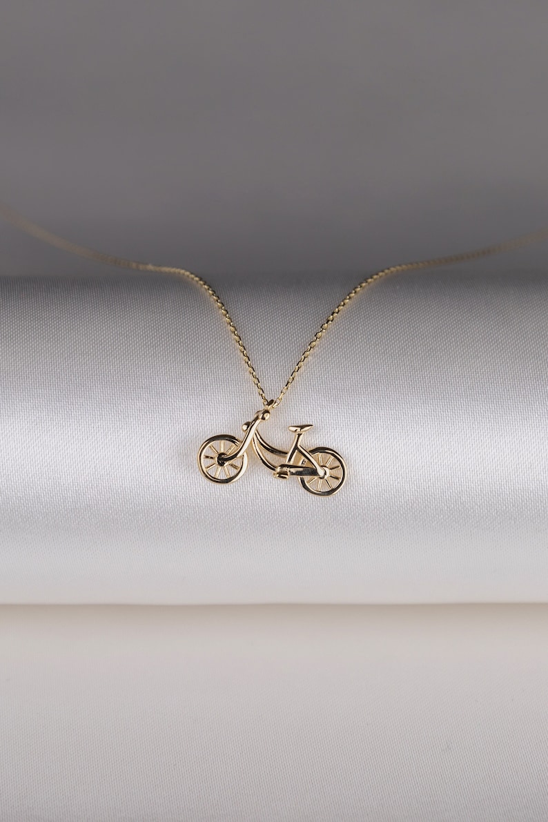 14k Gold Bike Necklace, Gold Athlete Necklace, 14k Design Necklace ...