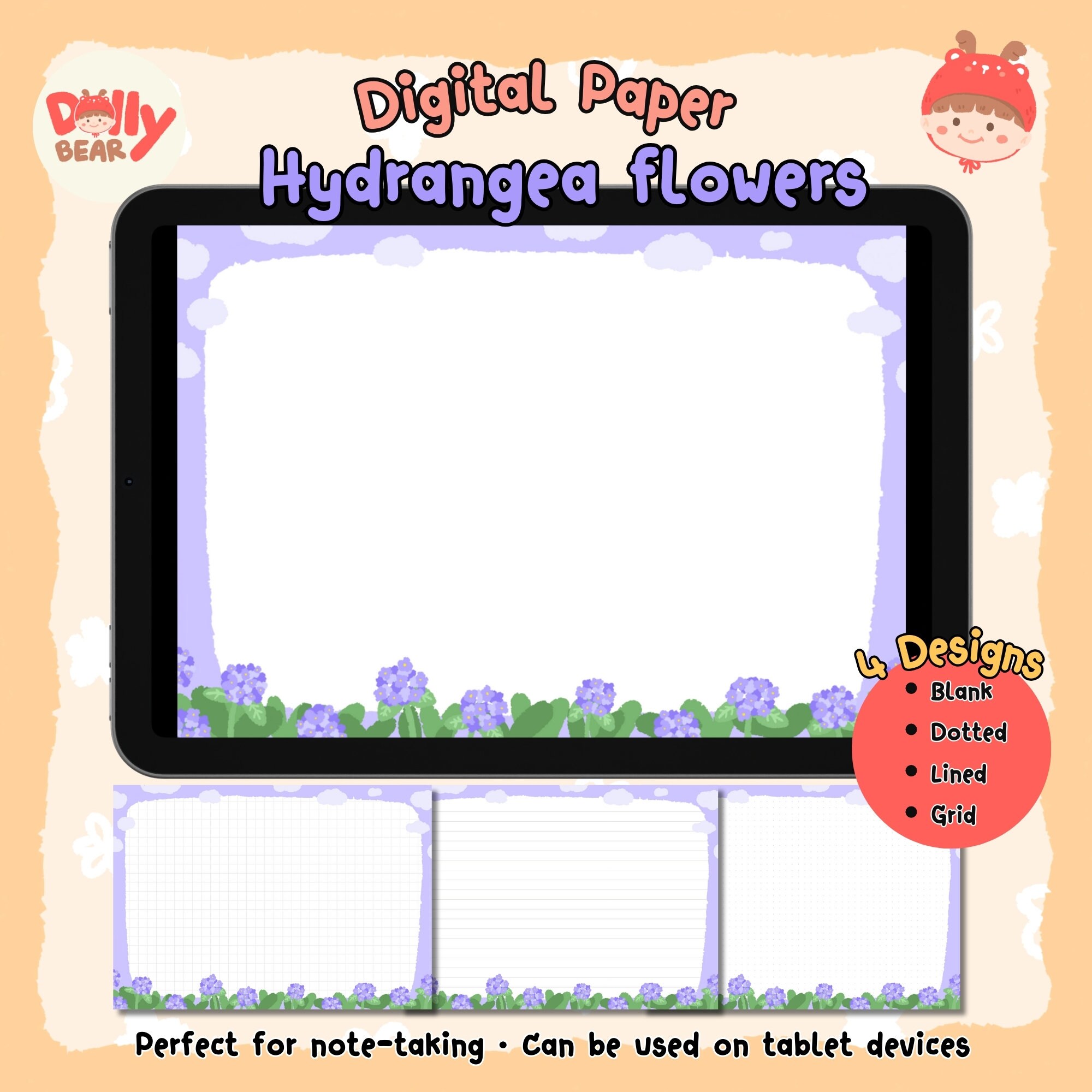 Hydrangea Themed Digital Paper, for Planner, Goodnotes, Paper Note ...