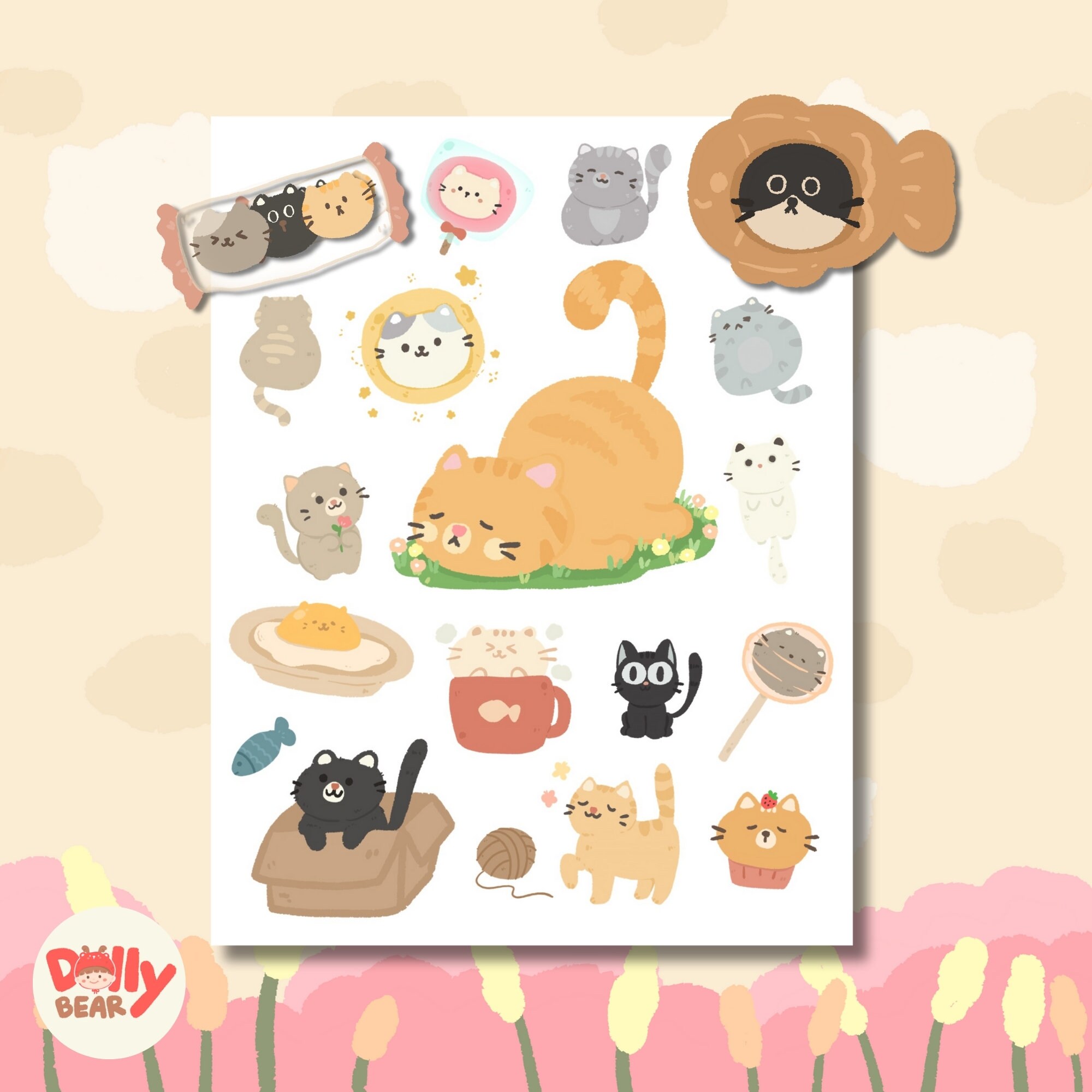 Kitty Cuteness Digital Stickers, Hand-drawn Cat, Daily Digital Stickers ...