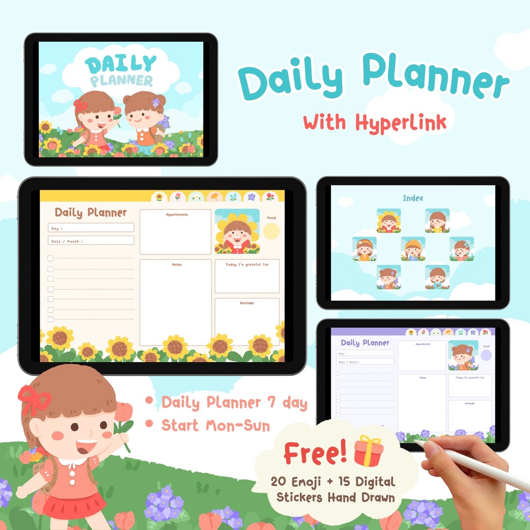 Undated Daily Digital Planner/ Cute Digital Planner/ Kawaii Daily ...