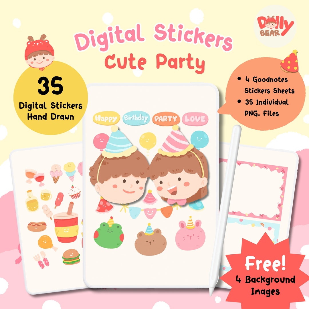 Cute Party Digital Planner Sticker, Hand-drawn Birthday Celebrate PNG ...