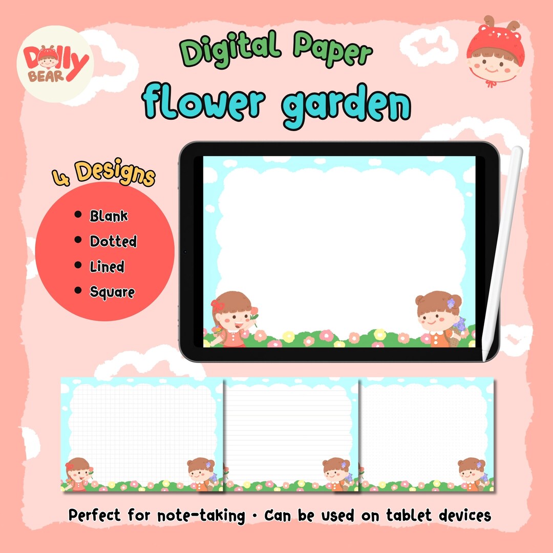 Flower Garden Digital Paper, Digital Notebook Paper, Note Paper, Lined ...