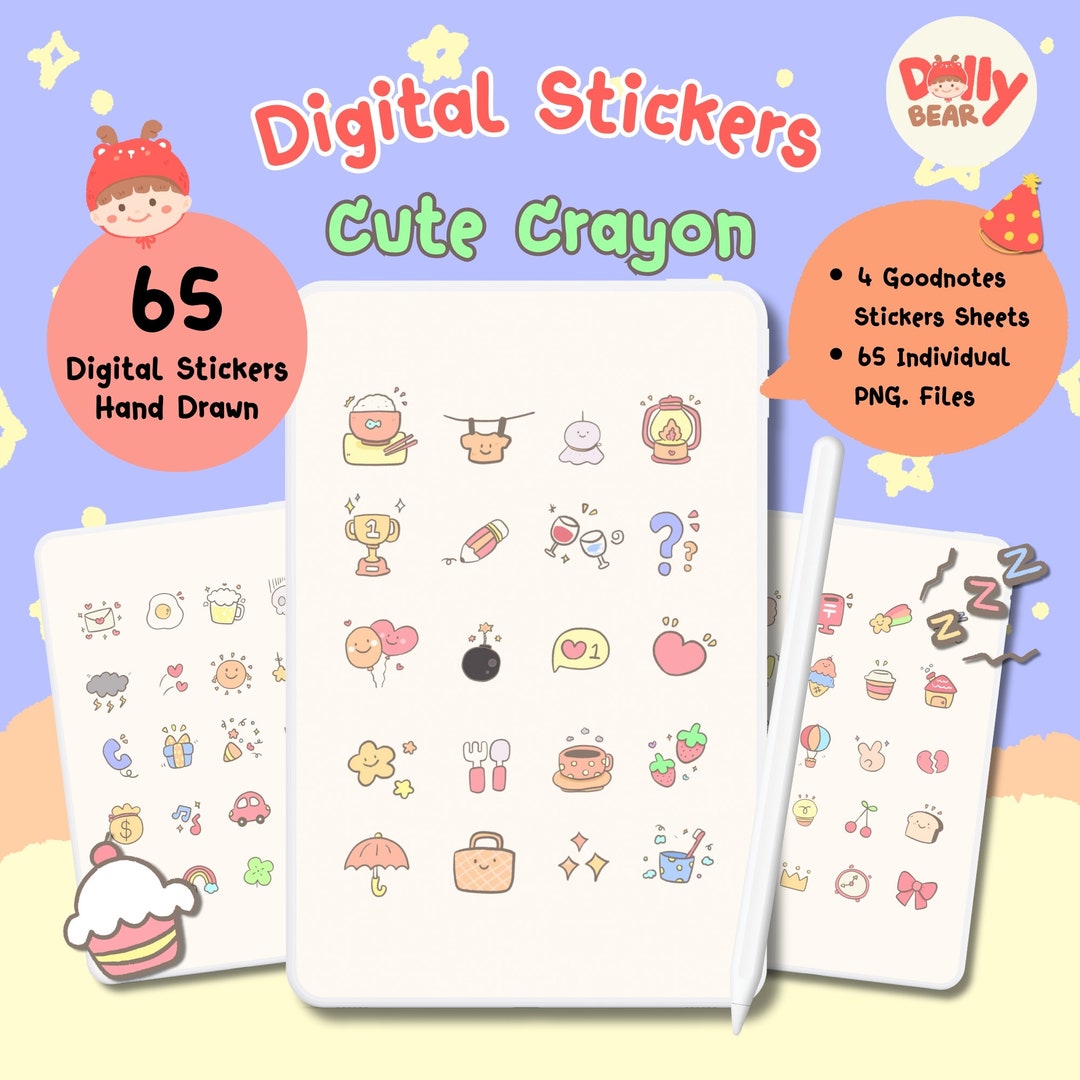 Cute Crayon Doodles Digital Stickers, Goodnotes Digital Planner Sticker ...