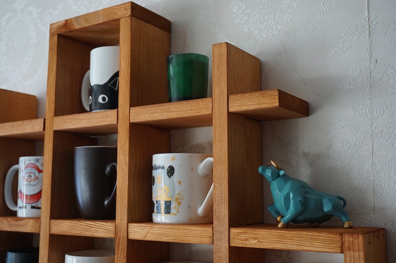 Cup Holder, Handmade Solid Wood Cup Shelf Coffee Tea Mug Shelf, Wall ...