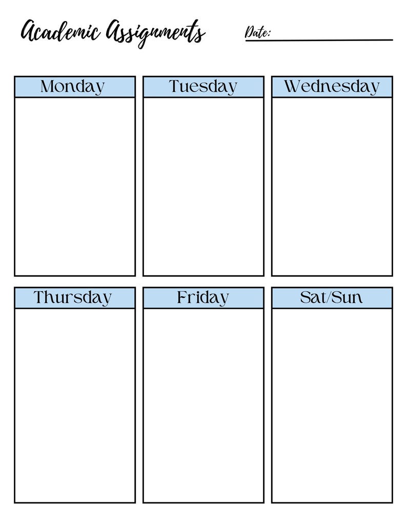 Academic Assignment Planner Print/student Homework Organizer for Time ...