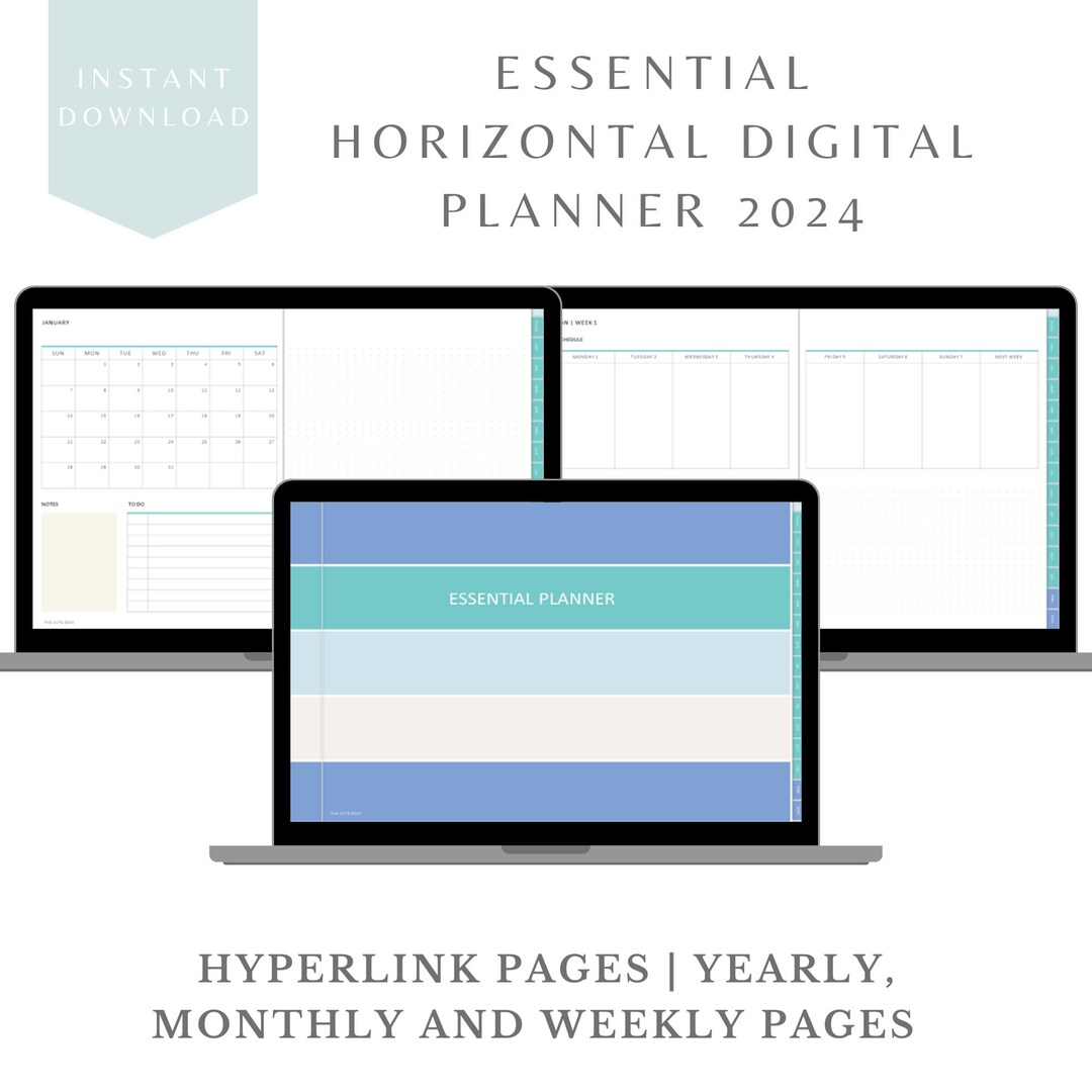 Horizontal, Digital Planner, 2024, Dated, Essential, Blue - Etsy