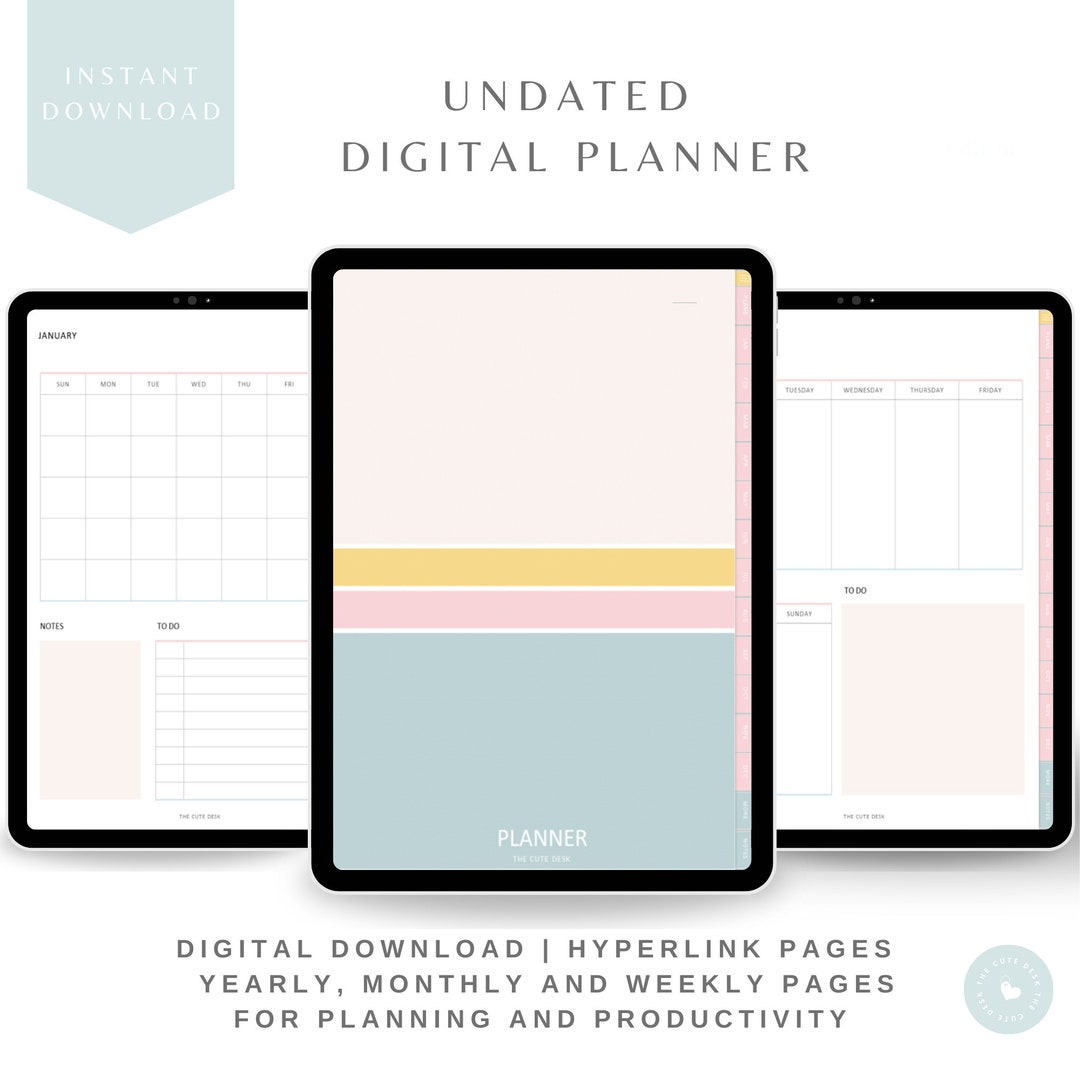 Digital Planner, Undated, Pastel Colors - Etsy
