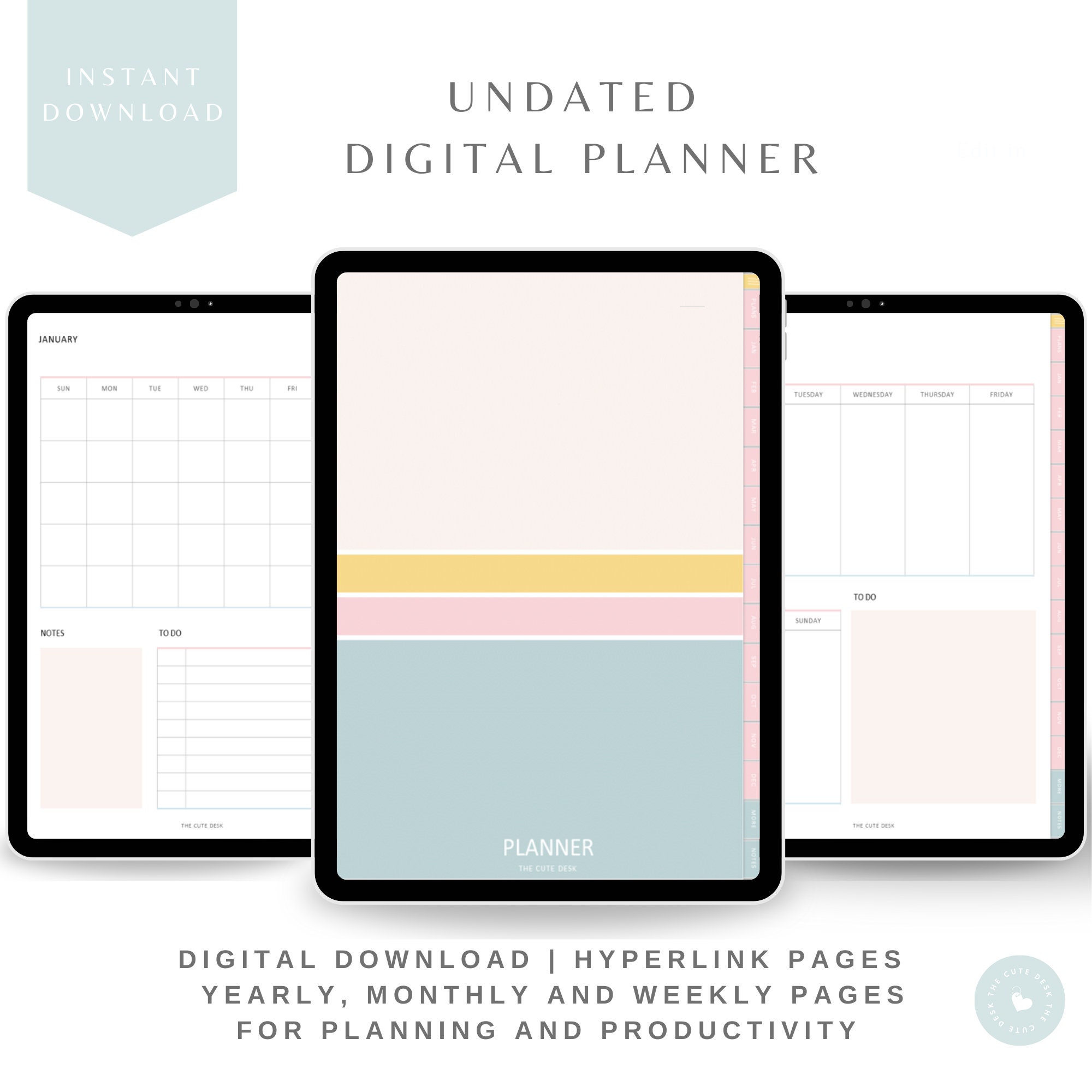 Digital Planner, Undated, Pastel Colors - Etsy