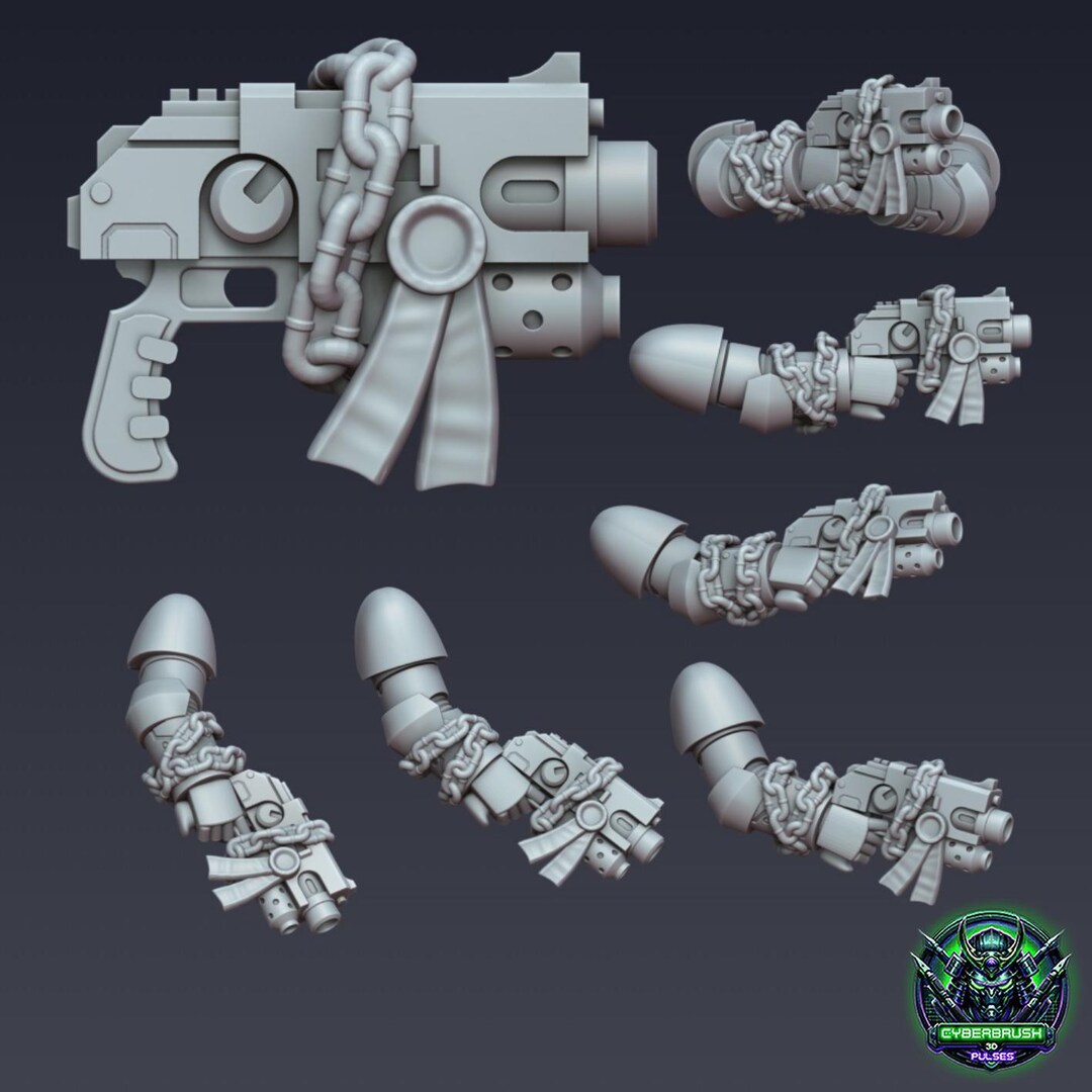 Chained Pistol Weapon & Arm Set Cyberbrush 3D Pulses Resin Wargaming ...