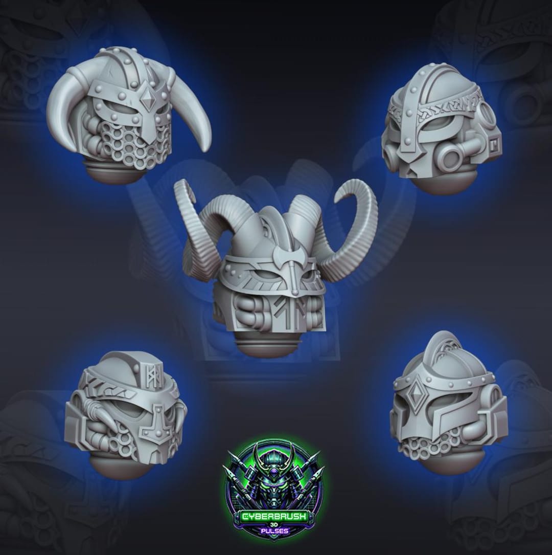 Space Viking Head Set 1 Cyberbrush 3D Pulses Resin Wargaming Resin ...