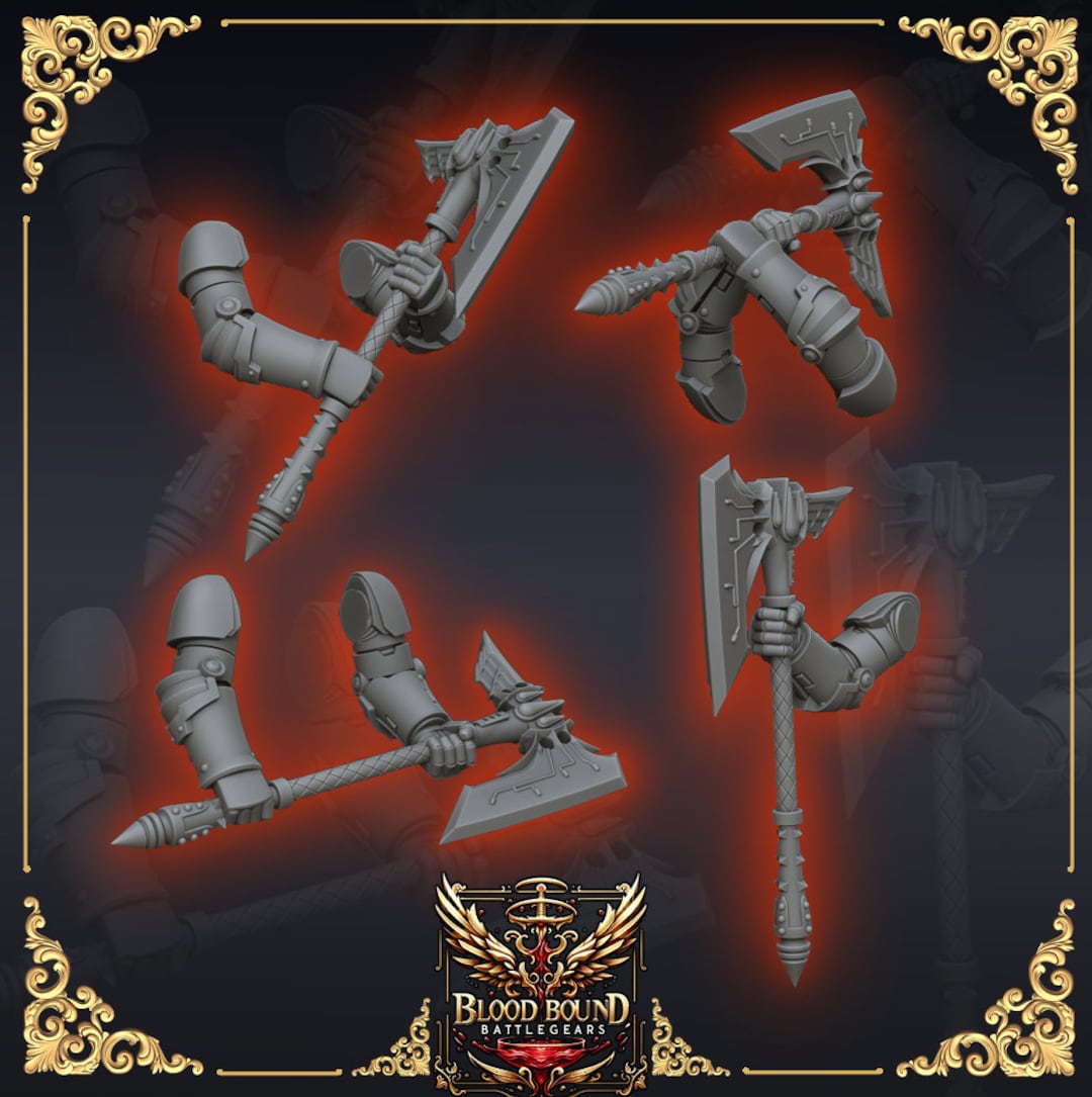 Bloodbound Battlegears Axe Set Cyberbrush 3D Pulses Resin Wargaming ...