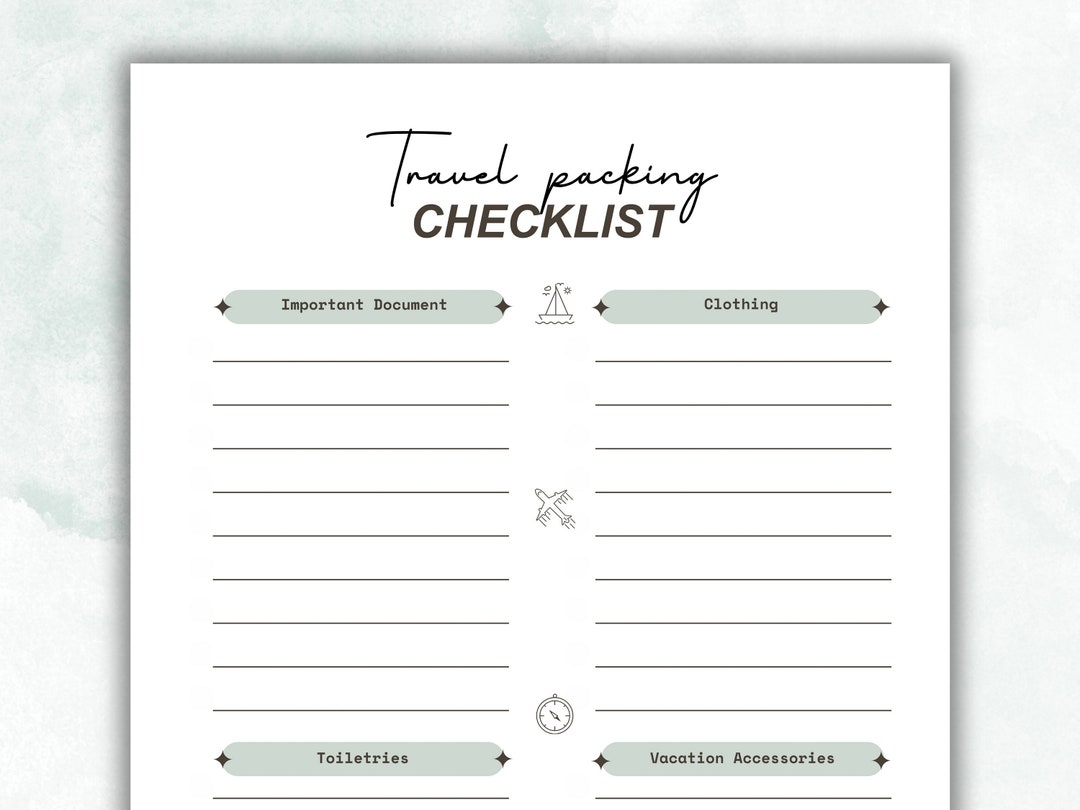 Packing List - Printable Travel Packing List - Travel Organizer ...