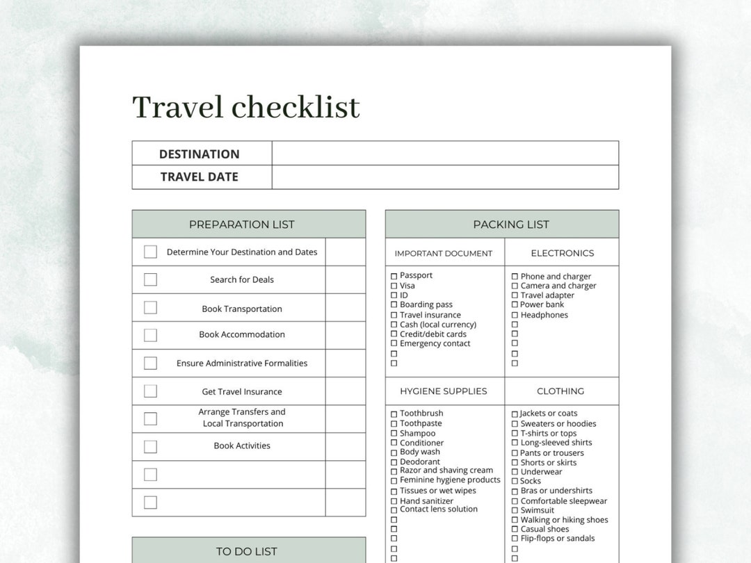 Travel Organizer Printable Travel Packing List Travel Planner to Do ...