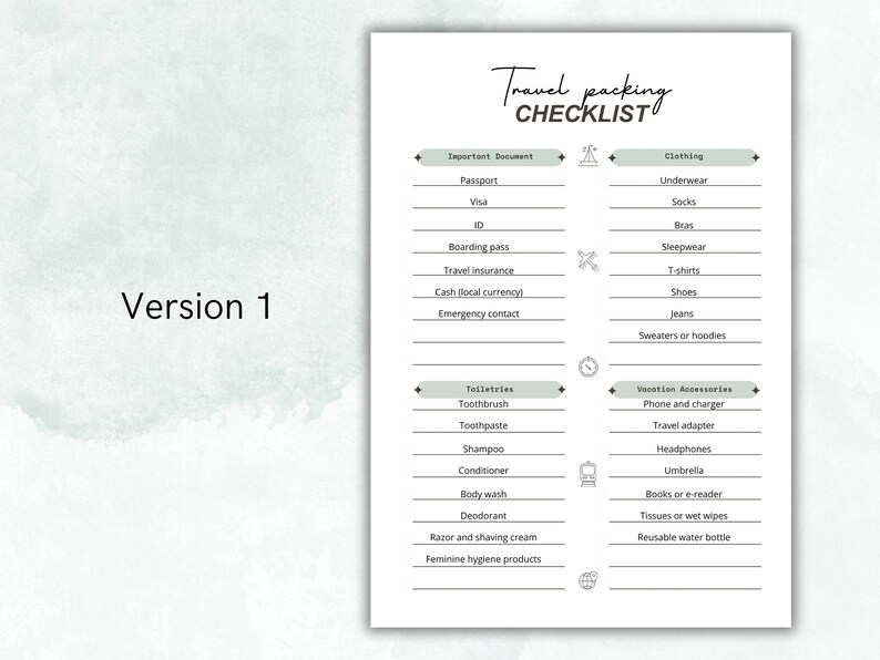 Packing List Printable Travel Packing List Travel Organizer Travel ...