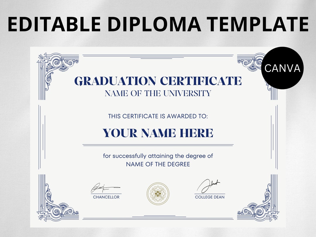 Diploma Template, Diploma Template, Canva Editable Diploma, University ...