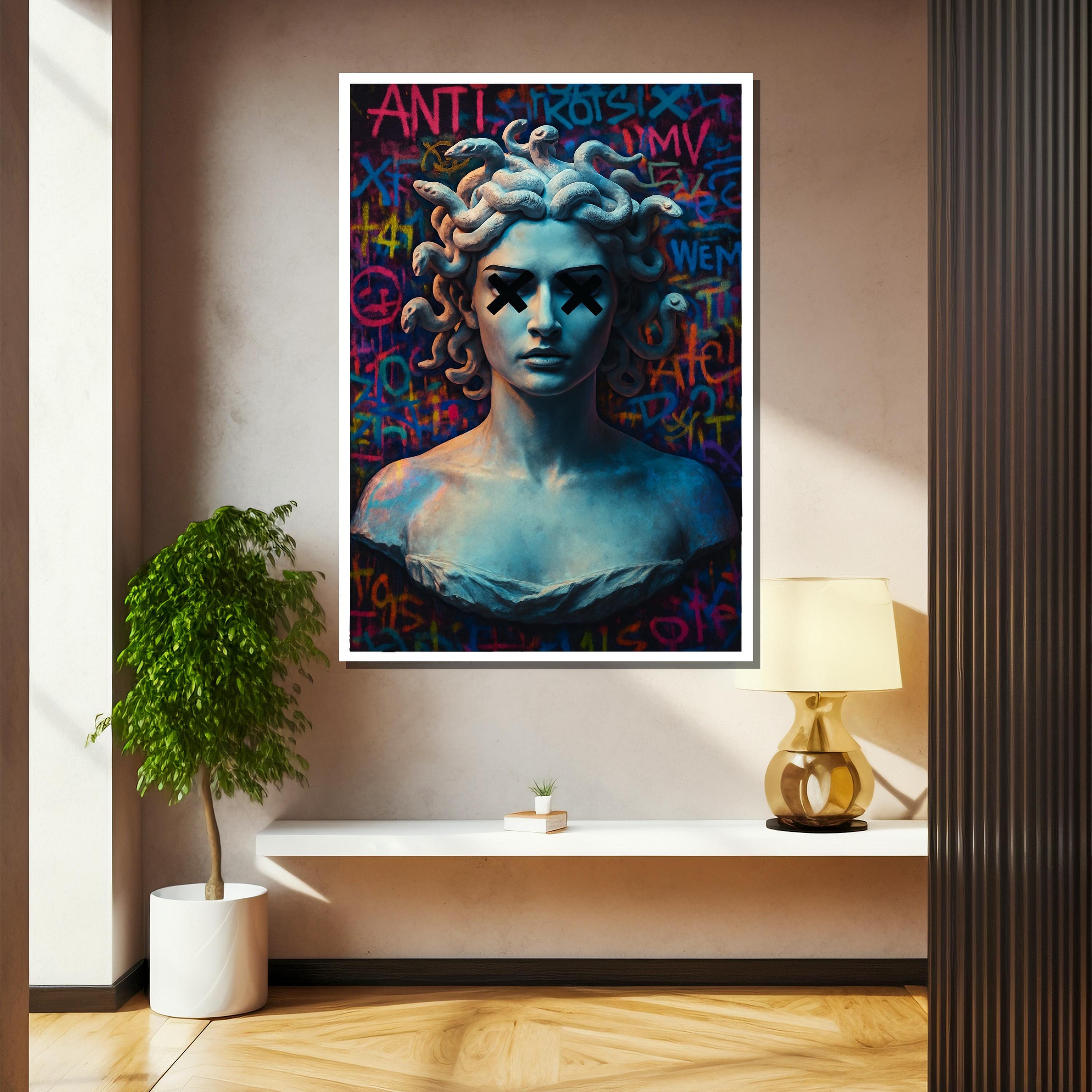 Vibrant Graffiti-style Medusa Bust Canvas Painting – Striking ...