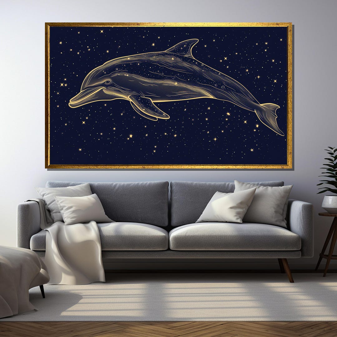 Cosmic Dolphin Canvas Painting – One-line Space Art for Nature and ...