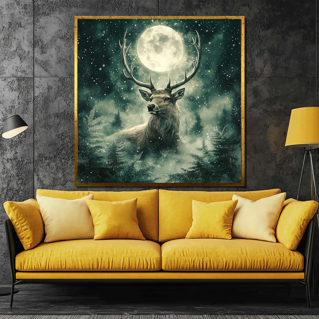 Mystical Elk Canvas Print – Full Moon, Wildlife Art - Etsy