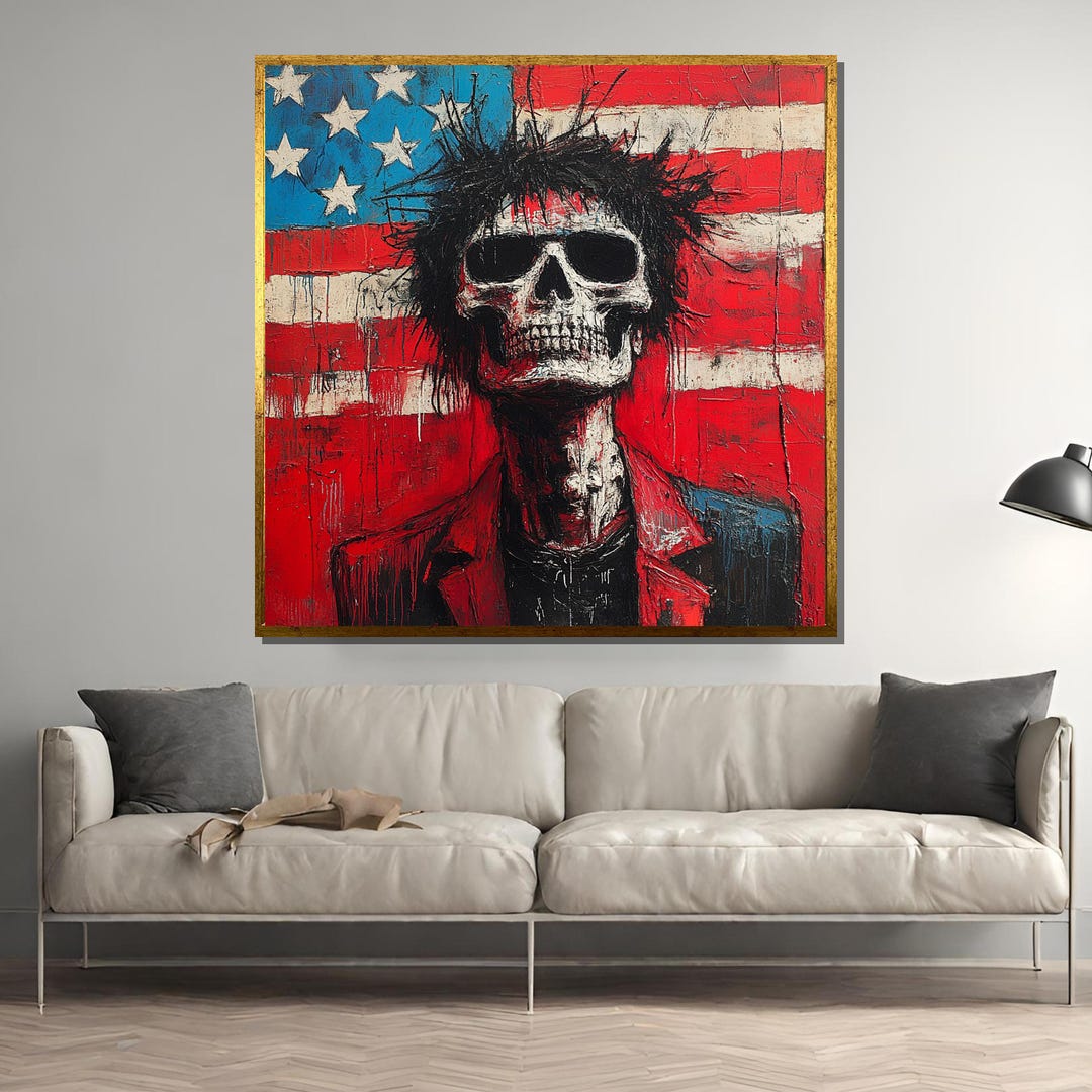 American Flag Skull Canvas Art, Punk Rock Graffiti, Edgy Wall Decor - Etsy