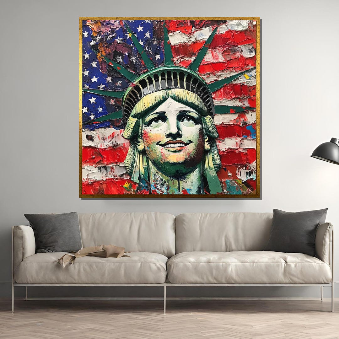 Statue of Liberty Canvas Painting, American Flag Wall Art, Patriotic ...