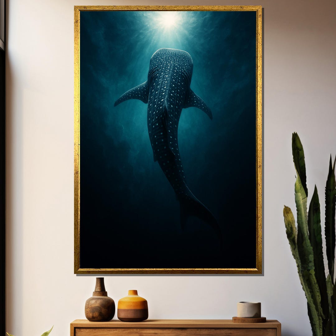 Whale Shark Canvas Painting – Deep Ocean Underwater Wall Art, Majestic Sea Animal Scene, Unique ...