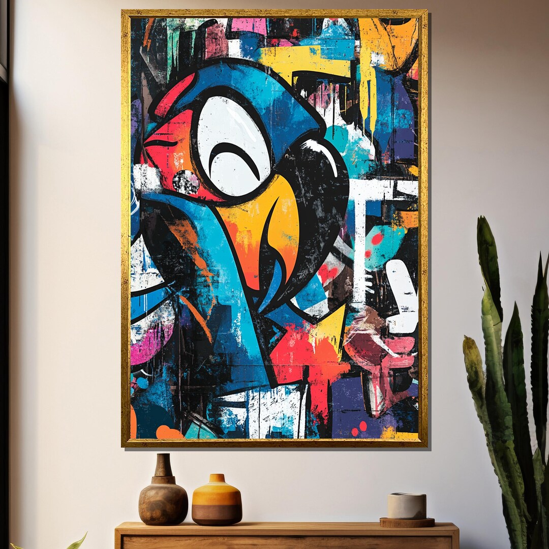 Colorful Macaw Canvas Print, Graffiti Parrot Street Art, Urban Jungle ...