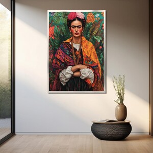Frida Kahlo-inspired Vibrant Floral Canvas Painting – Iconic Mexican ...