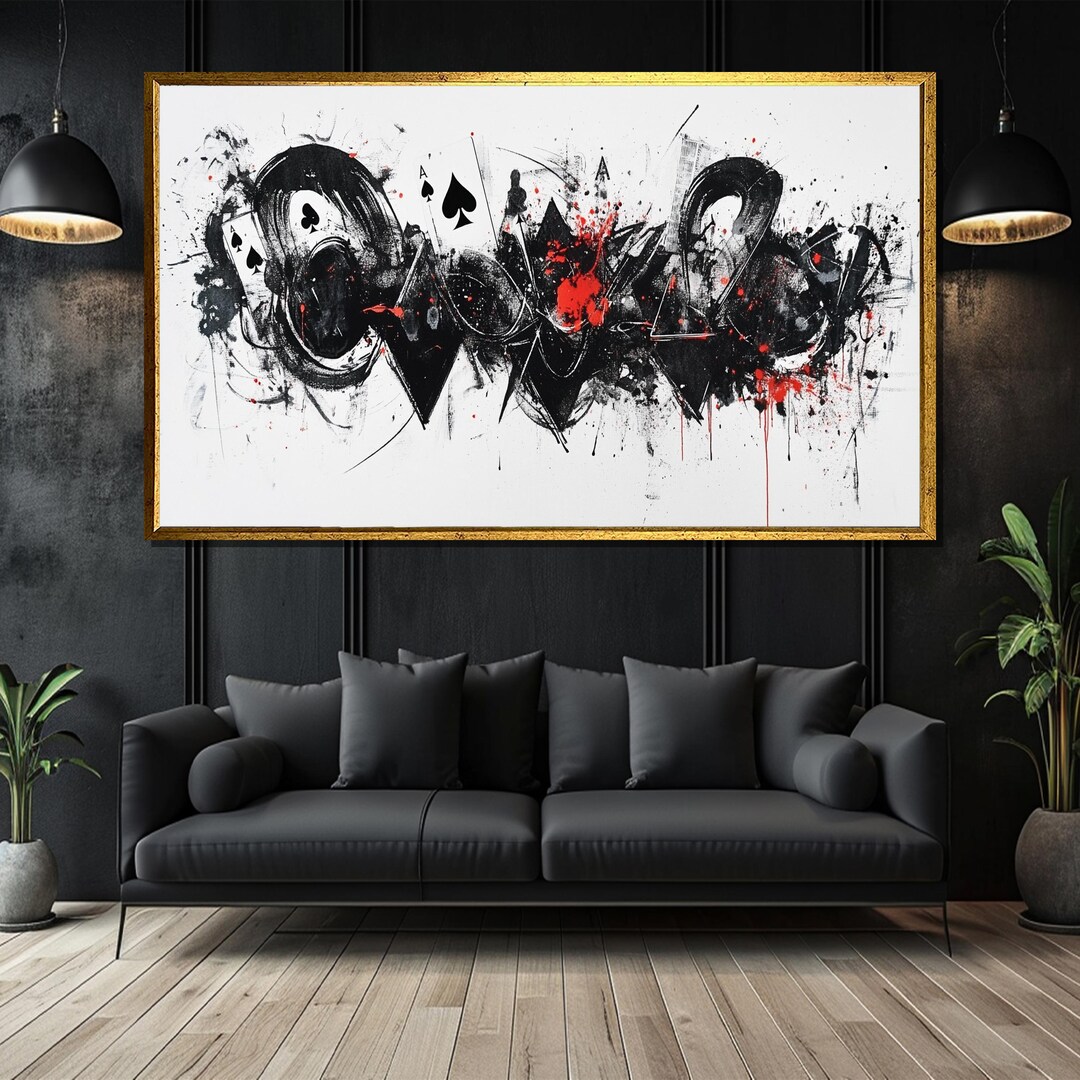 Edgy Playing Card Abstract Canvas Painting – Bold Art Gift for Modern ...