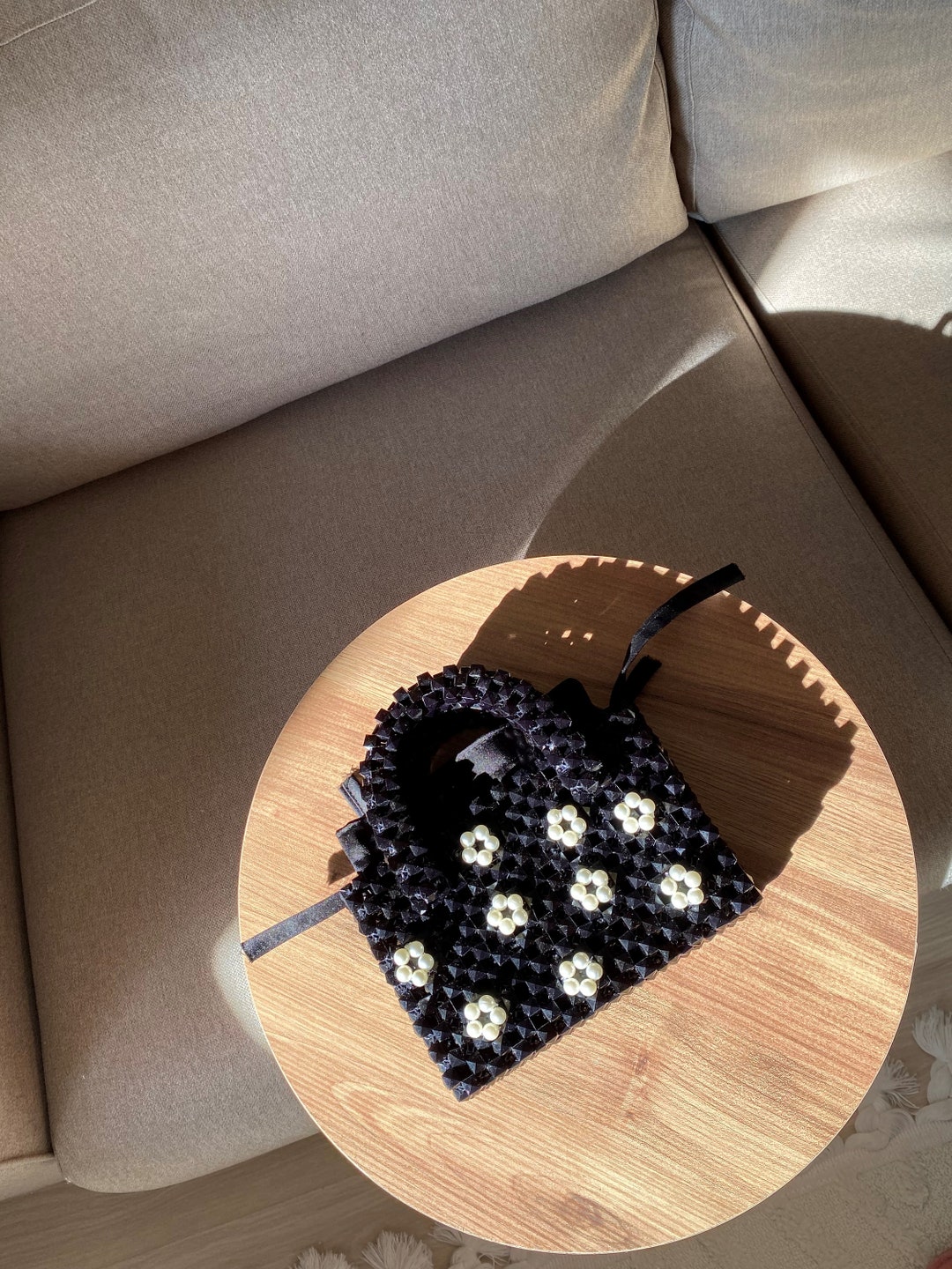 Handmade Black Beaded Clutch, Square Hand Bag, Women's Wedding Gift ...