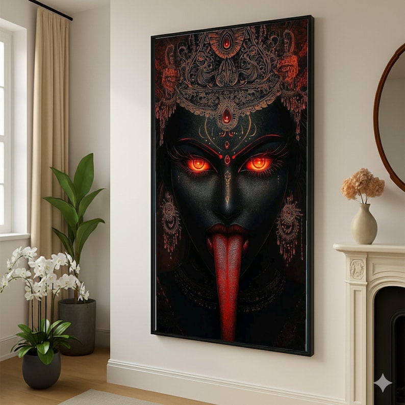 Fierce Goddess Kali Canvas Wall Art, Dark Mythological Decor, Indian ...
