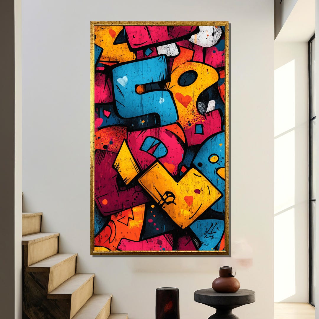 Colorful Graffiti Letter Canvas Painting, Bold Urban Street Art ...