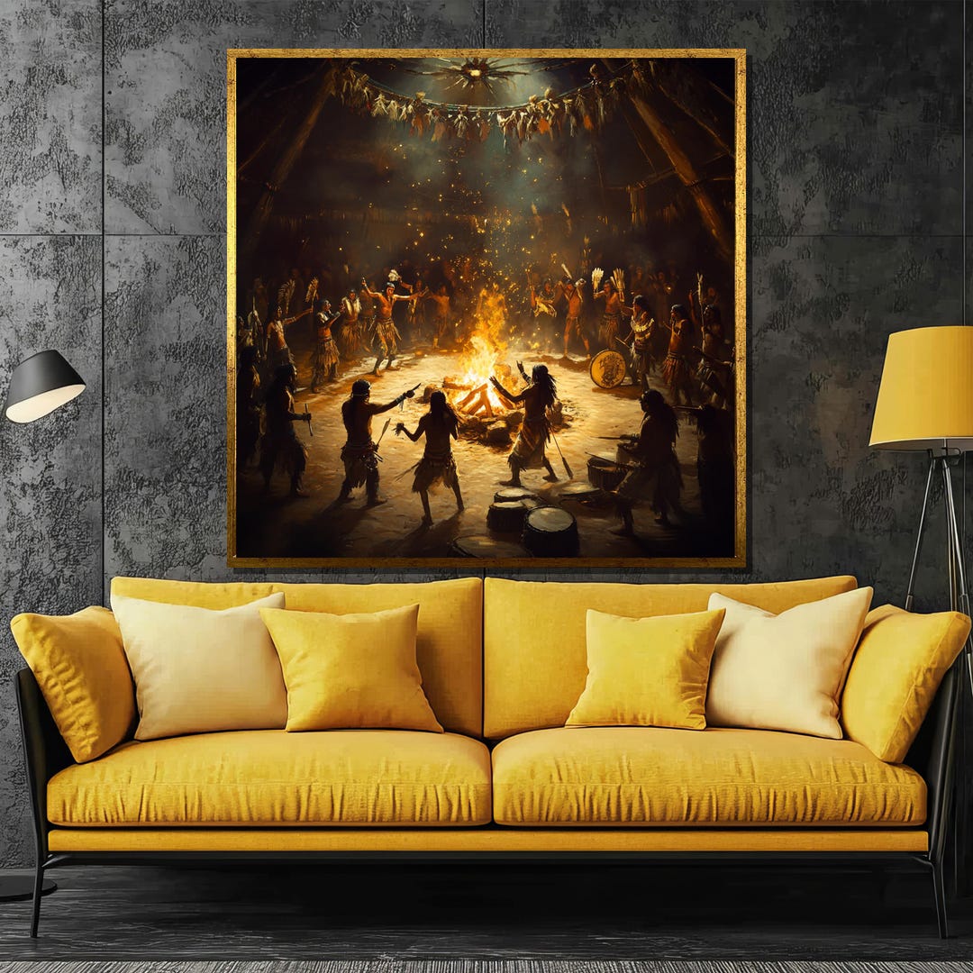 Native American Bonfire Dance Canvas Painting - Cultural Art Gift for ...