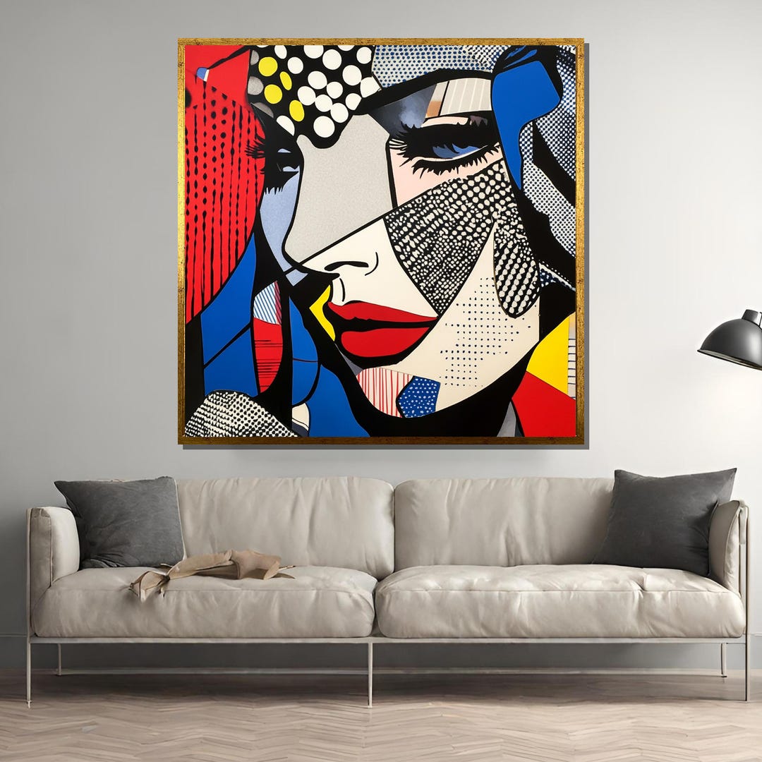 Roy Lichtenstein Canvas Painting, Pop Art Woman Portrait, Abstract ...