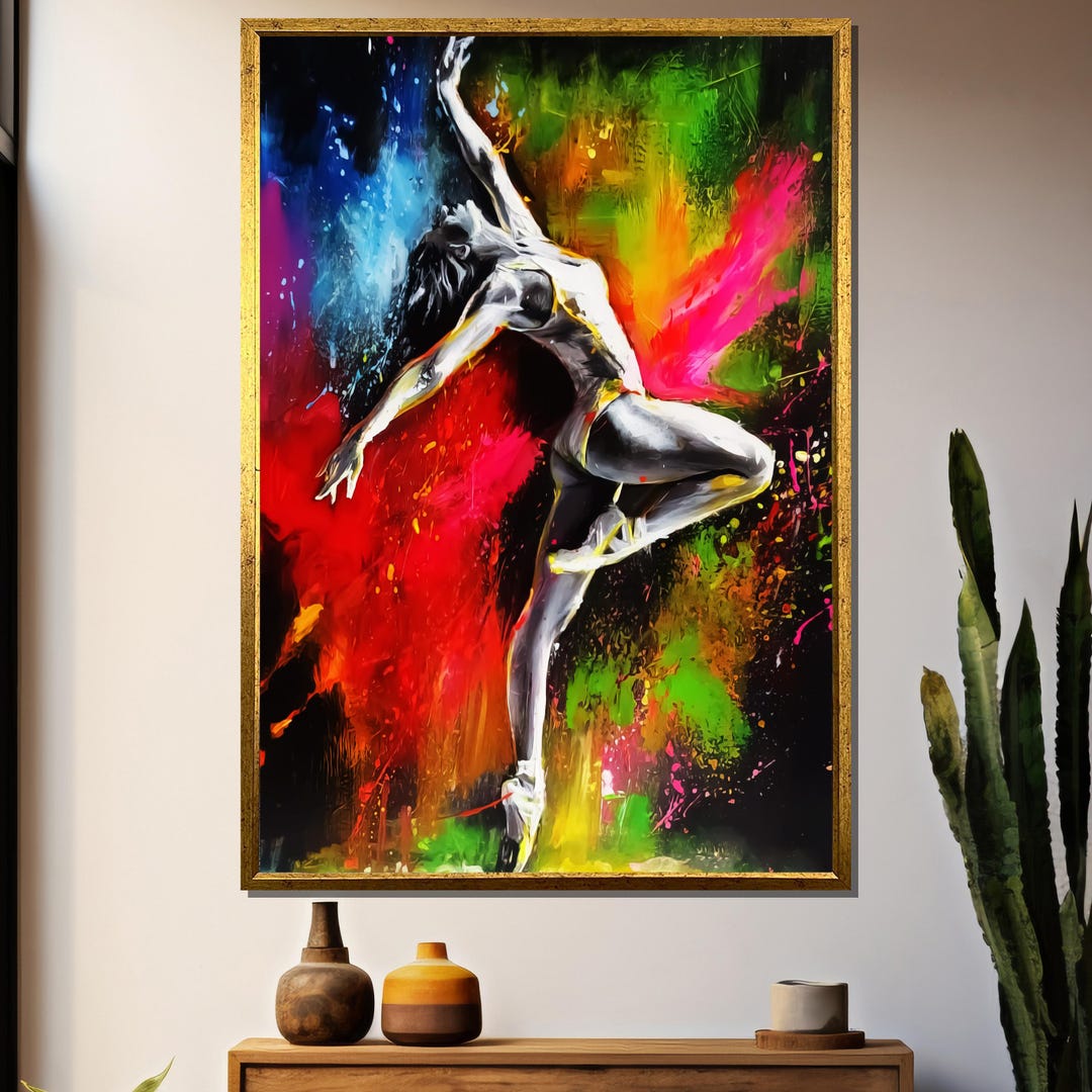 Colorful Dance Expression Canvas Painting – Energetic Wall Art Gift for ...