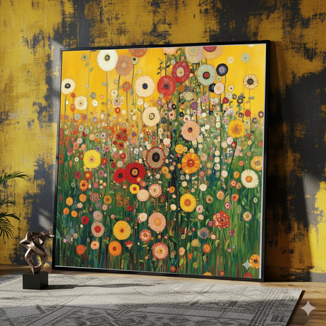 Gustav Klimt Floral Canvas Wall Art, Colorful Abstract Flowers, Vibrant ...