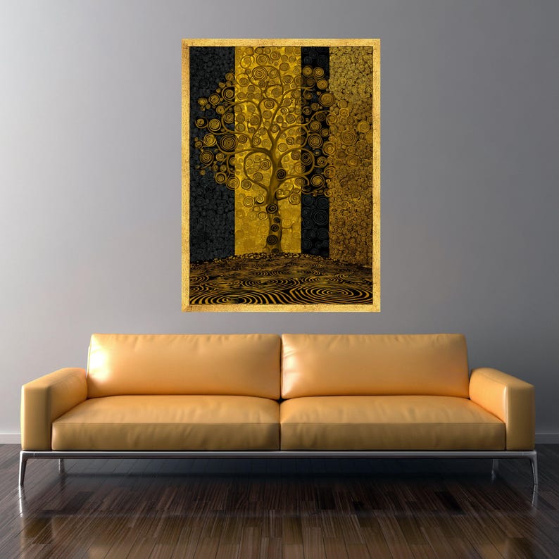 Golden Spiral Tree Canvas, Abstract Nature Wall Art, Modern Swirl ...