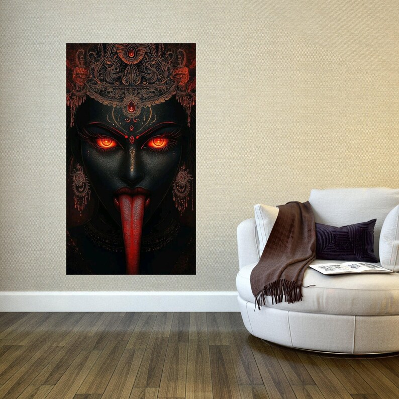 Fierce Goddess Kali Canvas Wall Art, Dark Mythological Decor, Indian ...